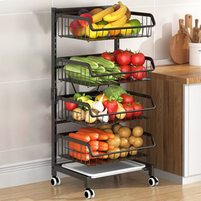 4 Tier Vegetable Fruit Storage Rack, Rolling Cart with Wheels