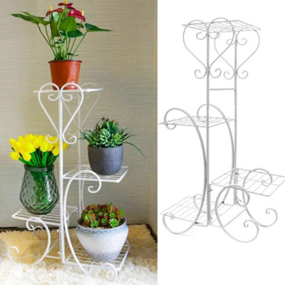 4 Tier White Elegant Sturdy Metal Planter Rack for Indoor and Outdoor