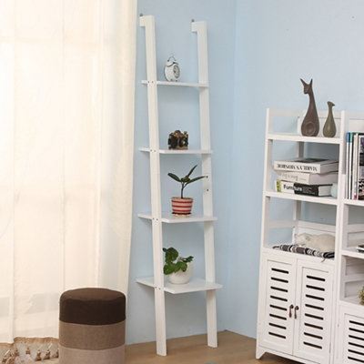 4 Tier White Wooden Wall Ladder Shelf Storage Stand Height 160CM