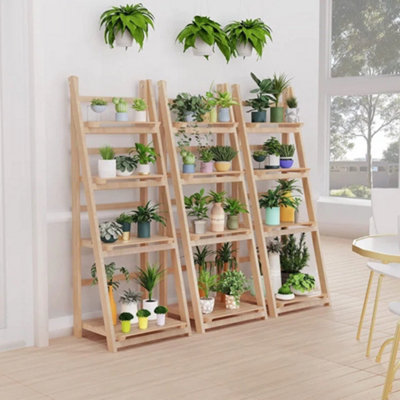4 tier wooden ladder shelf store