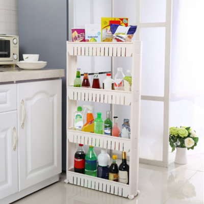 4 Tiers Fridge Side Narrow Shelf Kitchen Storage Rack with Wheels