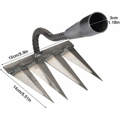 4-Tine Lawn Rake for Gardening, Weeding Heavy Duty Metal Tine Rake ...