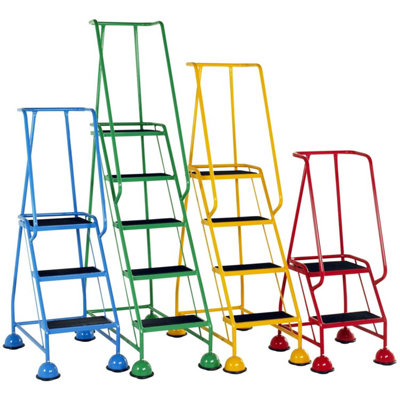 4 Tread Beige Mobile Warehouse Steps - Portable Safety Ladder with ...