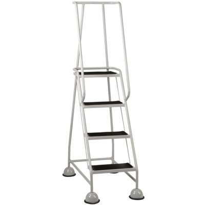 4 Tread Portable Safety Ladder with Wheels - Grey Mobile Warehouse Steps