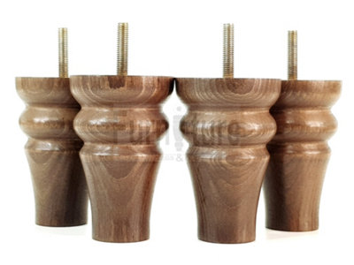 4 Turned Solid Wood Furniture Legs Replacement Settee Feet 100mm High Sofa Chair Bed M8 Antique