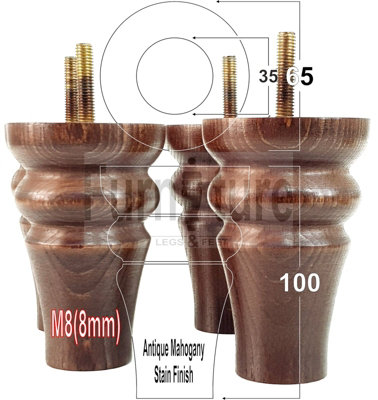 4 Turned Solid Wood Furniture Legs Replacement Settee Feet 100mm High ...