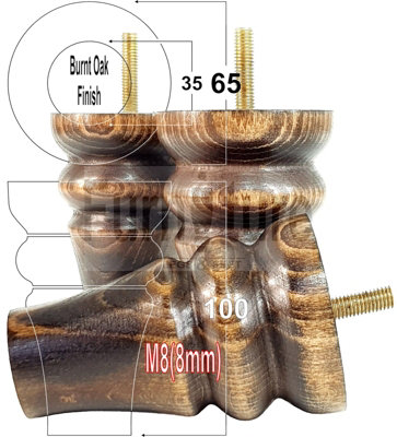 4 Turned Solid Wood Furniture Legs Replacement Settee Feet 100mm High ...
