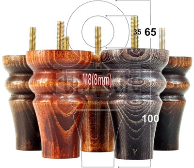 4 Turned Solid Wood Furniture Legs Replacement Settee Feet 100mm High ...