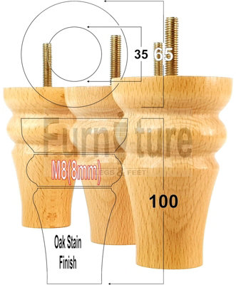 4 Turned Solid Wood Furniture Legs Replacement Settee Feet 100mm High ...