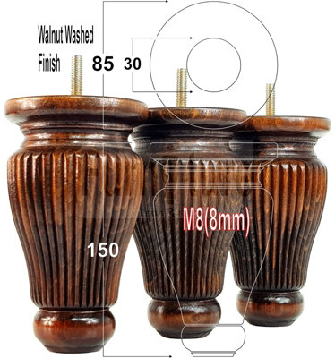 4 Turned Solid Wood Furniture Legs Replacement Settee Feet 150mm High ...