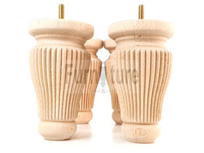 4 Turned Solid Wood Furniture Legs Replacement Settee Feet 150mm High ...