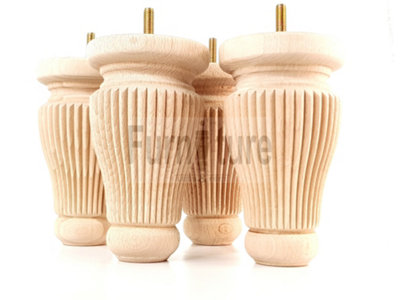 4 Turned Solid Wood Furniture Legs Replacement Settee Feet 150mm High ...