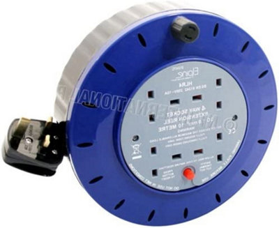 4 Way 10m Extension Reel Heavy Duty Cassette Lead Gang Mains Socket 10a ...