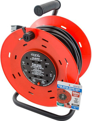 4 Way 50m Extension Reel Heavy Duty Open Drum Reel Lead Gang Mains ...