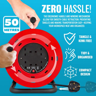 4 Way 50m Extension Reel Heavy Duty Open Drum Reel Lead Gang Mains ...