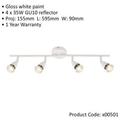 4 Way Adjustable Ceiling Spotlight Bar - 4 x 35W GU10 Reflector - Gloss ...