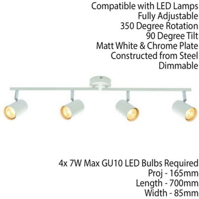 4 Way Adjustable Ceiling Spotlight Matt White Quad GU10 Kitchen Bar ...
