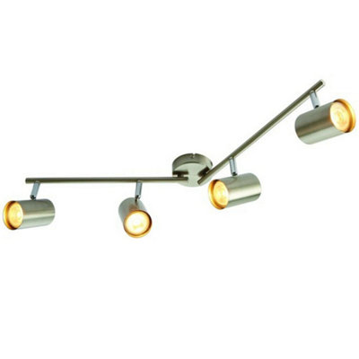 4 Way Adjustable Ceiling Spotlight Satin Chrome Quad GU10 Kitchen Bar ...