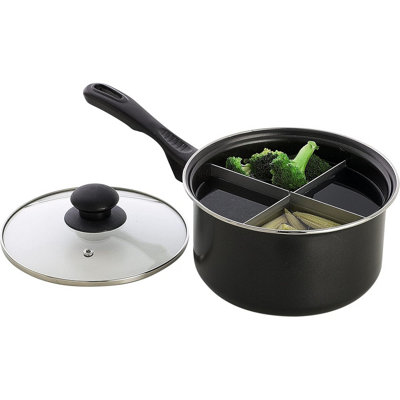 4-Way Divided Black Saucepan - Durable Carbon Steel Pan with Removable ...
