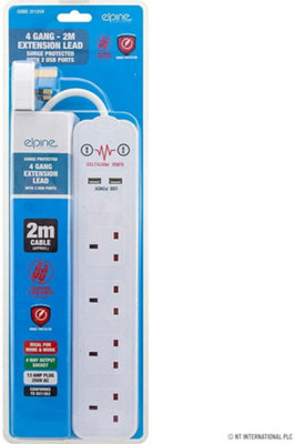Buy 4 Way Gang Extension Lead Extention 4 Socket Plug 2 Usb Ports 2 ...