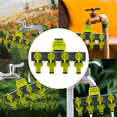 4-Way Garden Hose Splitter with Separate On/Off Switches for Outdoor ...