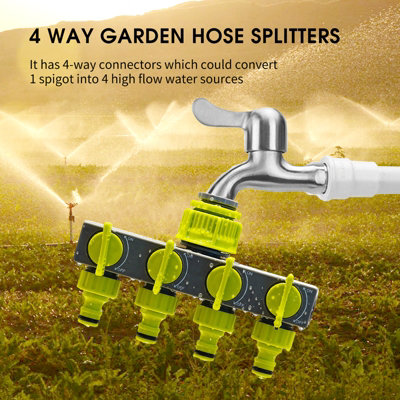4-Way Garden Hose Splitter with Separate On/Off Switches for Outdoor ...
