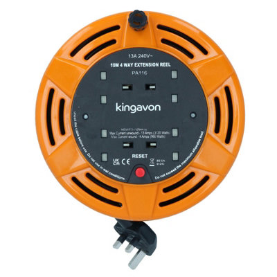 4 Way Heavy Duty Extension Lead Reel 13 Amp 10 Metres Long With UK 3 ...