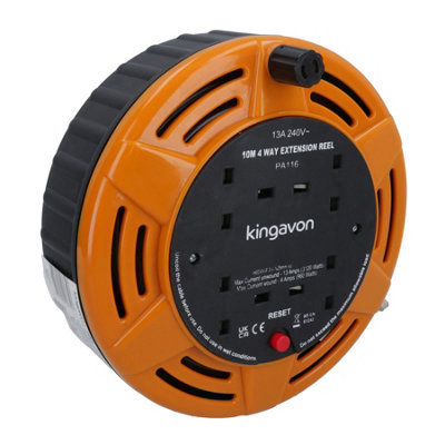 4 Way Heavy Duty Extension Lead Reel 13 Amp 10 Metres Long With UK 3 ...