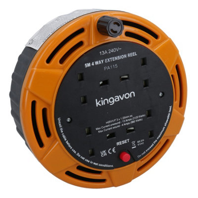 4 Way Heavy Duty Extension Lead Reel 13 Amp 5 Metres Long With UK 3 Pin ...