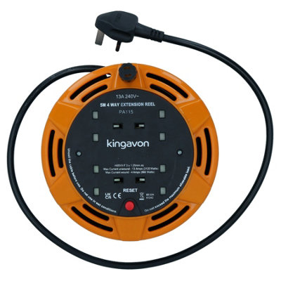 4 Way Heavy Duty Extension Lead Reel 13 Amp 5 Metres Long With UK 3 Pin ...