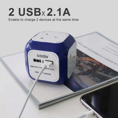 4 Way Magic Cube Socket with Cable 3G1.25,1.5M,Nacy Blue,with 2 USB ...
