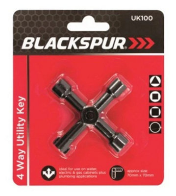 4 Way Service Utility Key for Radiator Electric Gas Cabinet and Cupboard