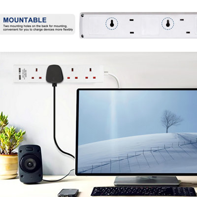 4 Way Socket with Cable 3G1.25,1M,White,with 2 USB Charger,Child ...