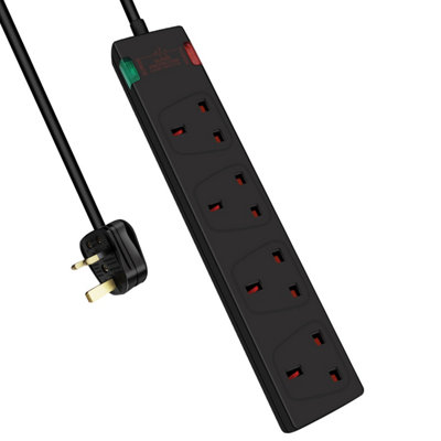 4 Way Socket with Cable 3G1.25,5M,Black,with 2 USB Charger,Child ...