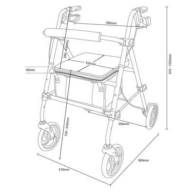 4 Wheeled Rollator - Foldable Height Adjustable Mobility Aid Walking ...