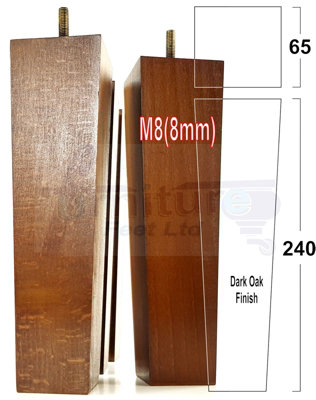 4 Wooden Furniture Legs M8 240mm High Dark Oak Replacement Square ...