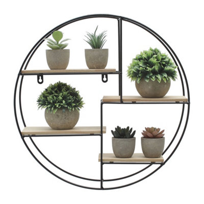 4 Wooden Shelves Modern Round Floating Wall Mount Shelf Wall Accent ...
