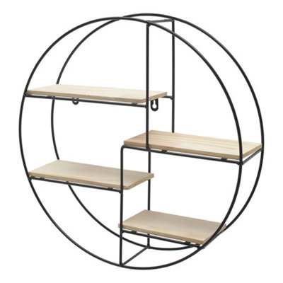 4 Wooden Shelves Modern Round Floating Wall Mount Shelf Wall Accent ...