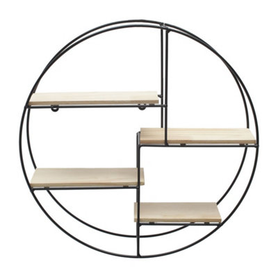 4 Wooden Shelves Modern Round Floating Wall Mount Shelf Wall Accent ...