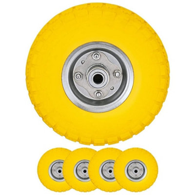4 X 10" Yellow Sack Truck Trolley Solid Rubber Replacement Wheel Tyre ...