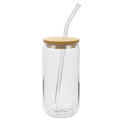 4 X 16oz Can Shaped Glass Cups - Drinking Glasses with Bamboo Lids and ...