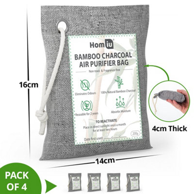 4 x 200g Bamboo Charcoal Air Purifying Bags - Reusable Eco-Friendly Air ...