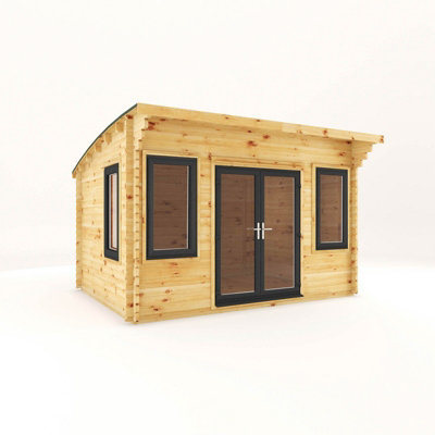 4 X 3 M CURVED ROOF LOG CABIN WITH UPVC WINDOWS AND DOORS - 44 MM ...