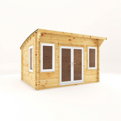 4 x 3 m Curved Roof Log Cabin with White UPVC Windows and Doors - 44 mm ...