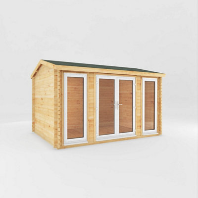 4 x 3 m Home Office Studio Log Cabin - 44 mm - White UPVC Windows and ...