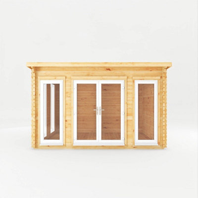 4 X 3 M STUDIO PENT LOG CABIN WITH WHITE UPVC WINDOWS AND DOORS - 44 MM ...