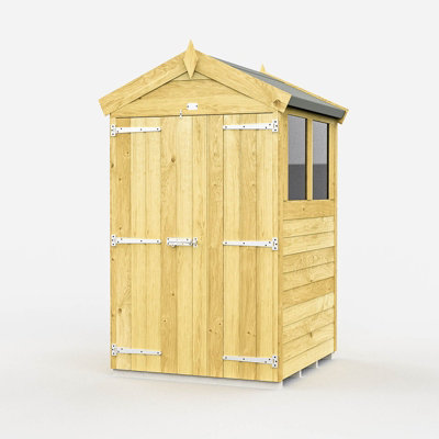 4 x 4 Feet Apex Shed - Double Door With Window - Wood - L127 x W118 x ...