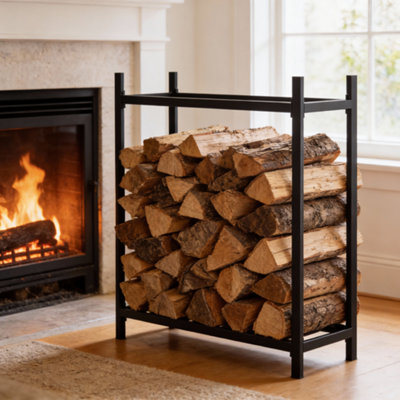 4 x 4 ft Rectangular Metal Black Powder Coated Fireplace Log Storage ...