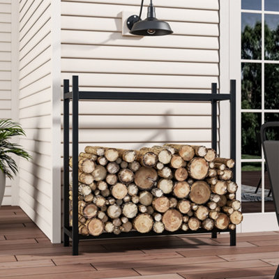 4 x 4 ft Rectangular Metal Black Powder Coated Fireplace Log Storage ...