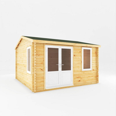 4 x 4 m Home Office Elite Log Cabin with White UPVC Windows and Doors ...